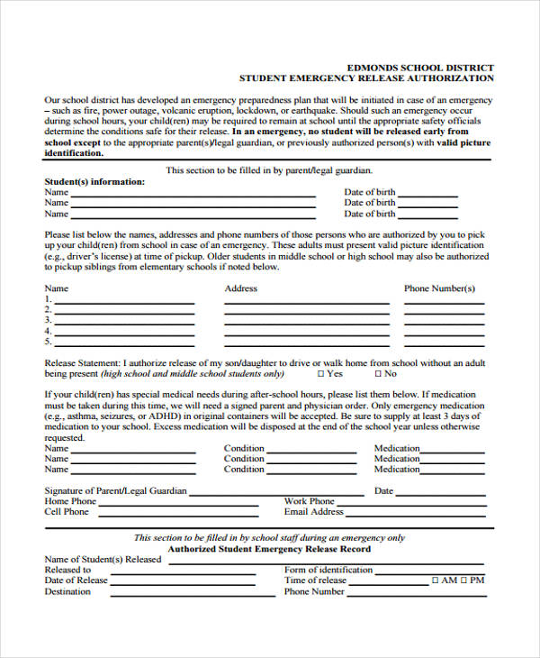 FREE 25+ Emergency Release Form Samples, PDF, MS Word, Google Docs