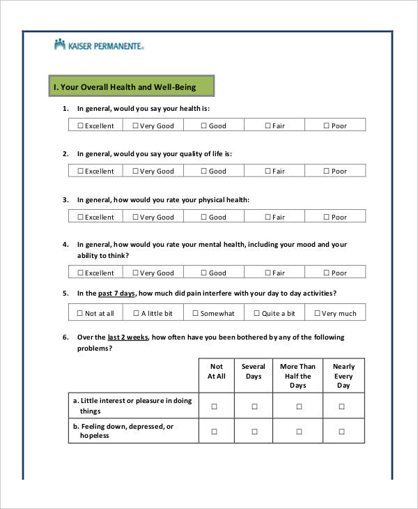 FREE 40+ Health Assessment Forms in PDF | MS Word