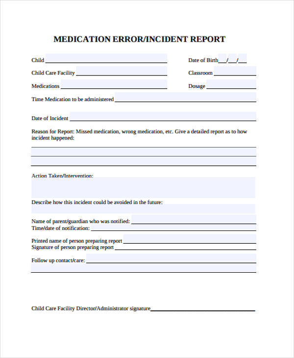 Printable Incident Report Forms Word