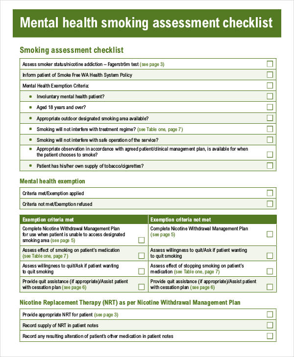 Free Mental Health Assessment Templates Printable Templates