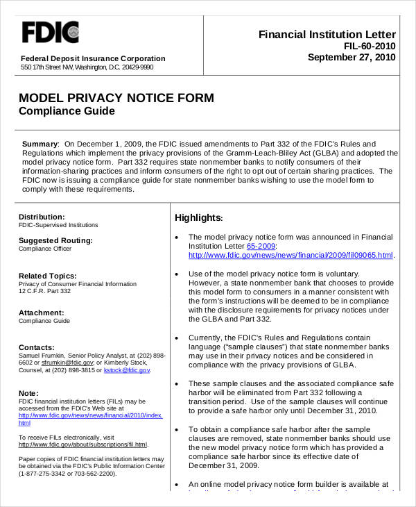 Fillable Model Privacy Form - Printable Forms Free Online