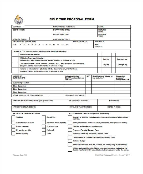 FREE 11+ Field Trip Proposal Form Samples, PDF, MS Word, Google Docs