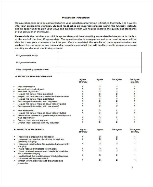 FREE 14+ Induction Feedback Form Samples, PDF, MS Word, Google Docs