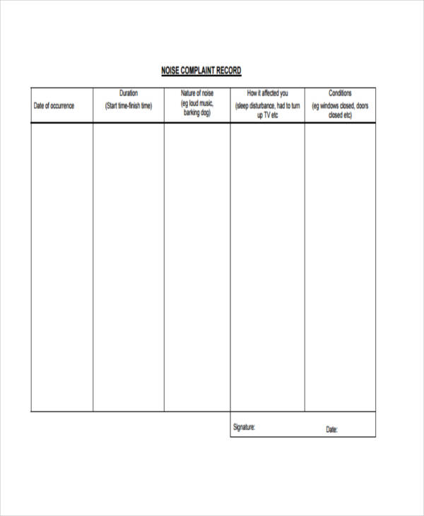 FREE 8+ Sample Noise Complaint Forms in PDF | MS Word
