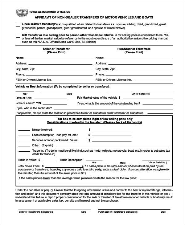 FREE 15+ Vehicle Affidavit Form Samples, PDF, MS Word, Google Docs