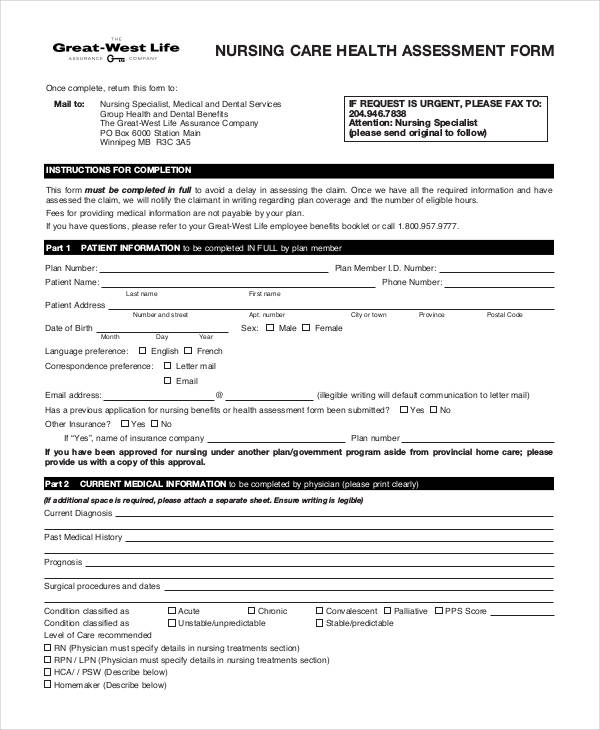 FREE 22+ Nursing Assessment Form Samples, PDF, MS Word, Google Docs