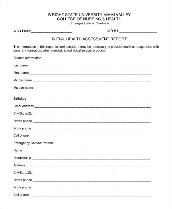 FREE 22+ Nursing Assessment Form Samples, PDF, MS Word, Google Docs
