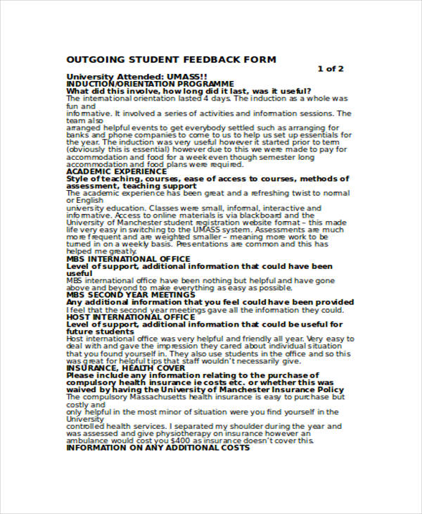 FREE 23+ Student Feedback Form Samples, PDF, MS Word, Google Docs