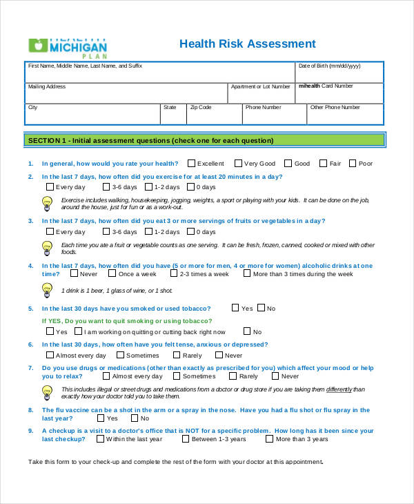 FREE 42+ Health Assessment Form Samples, PDF, MS Word, Google Docs