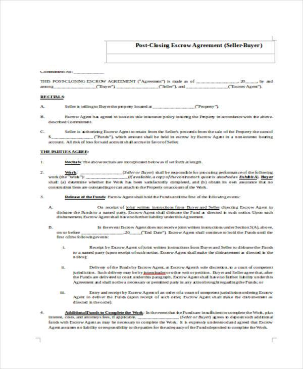 FREE 11+ Escrow Agreement Forms in PDF | MS Word