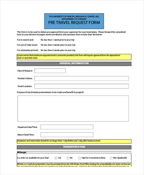 Business Travel Request Form Template Excel