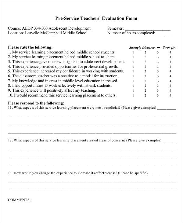 FREE 20+ Sample Teacher Evaluation Forms in PDF | MS Word