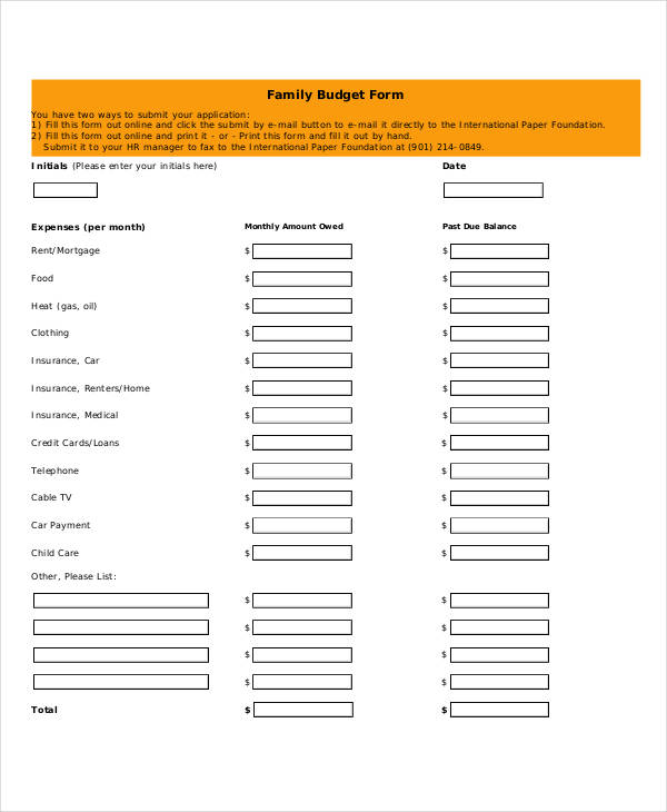 Family Budget Form Printable - Printable Forms Free Online