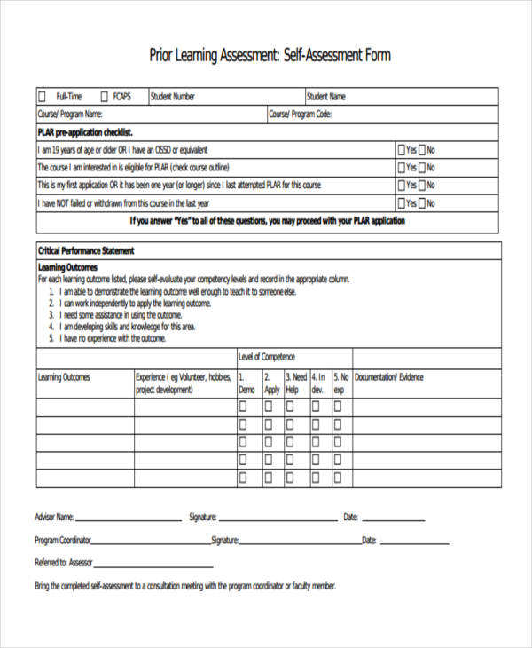 FREE 36+ Self-Assessment Forms in PDF | MS Word | Excel