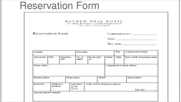 Hotel Reservation Template Free Download