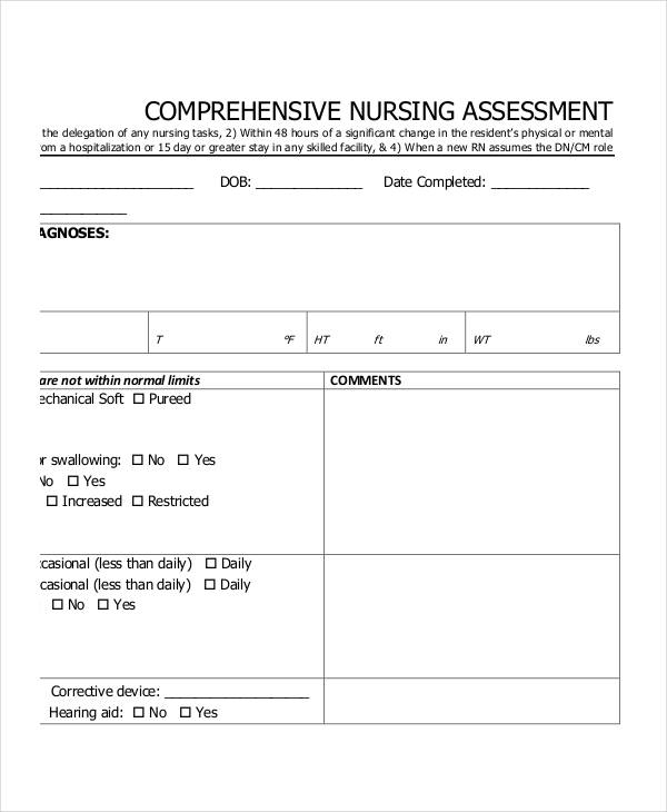FREE 22+ Nursing Assessment Form Samples, PDF, MS Word, Google Docs