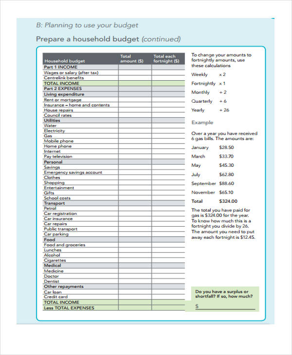 FREE 9 Household Budget Forms In PDF Excel MS Word