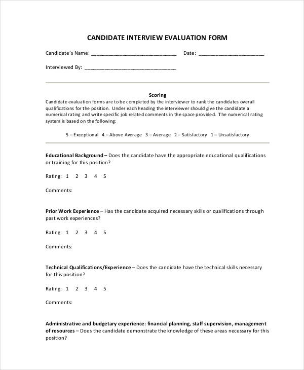 FREE 31+ Interview Evaluation Form Samples, PDF, MS Word, Google Docs ...