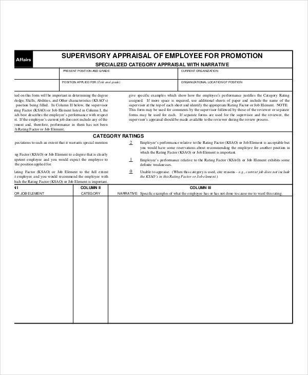 FREE 7+ Sample Supervisor Appraisal Forms in PDF | MS Word