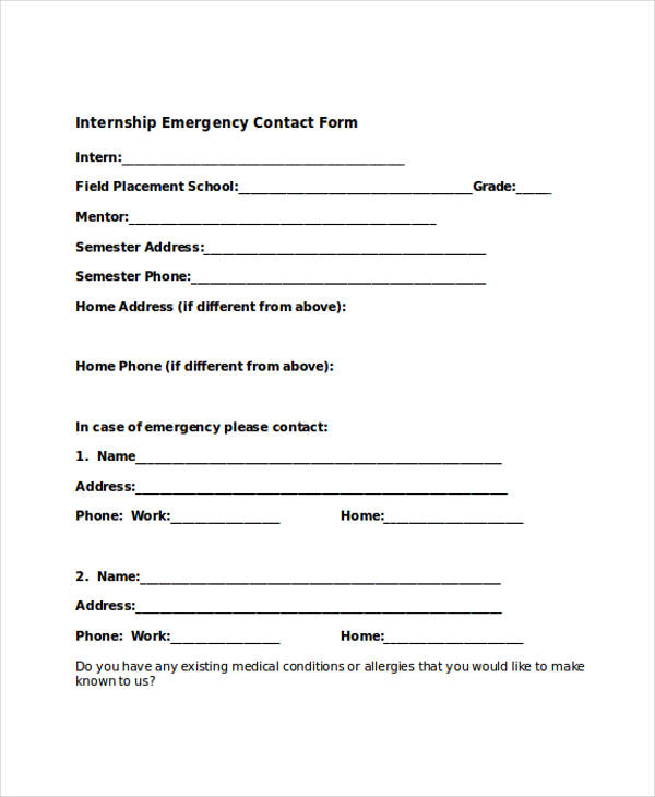 FREE 34 Emergency Contact Forms In PDF MS Word Excel