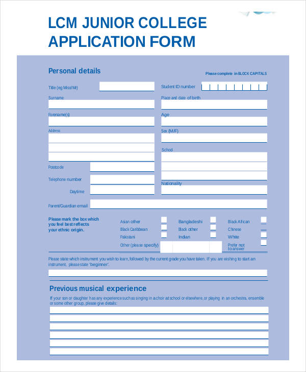 FREE 15+ College Application Form Samples, PDF, MS Word, Google Docs