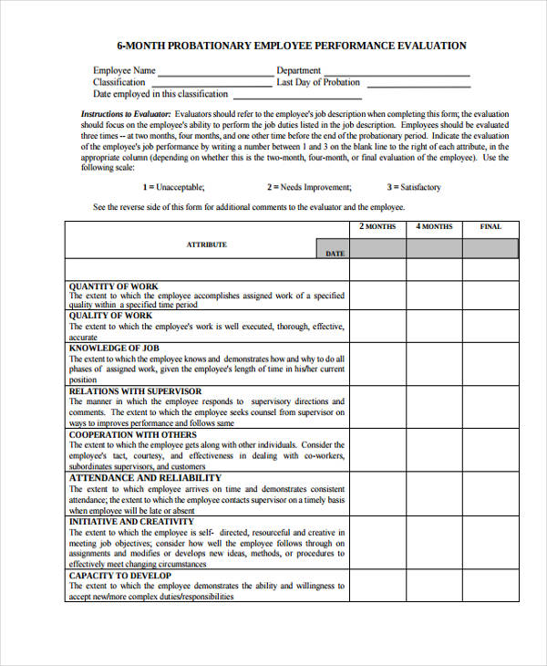 30 Day Employee Evaluation Form