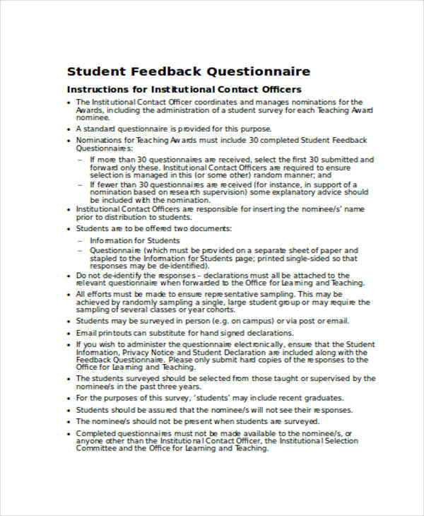 FREE 23+ Student Feedback Form Samples, PDF, MS Word, Google Docs