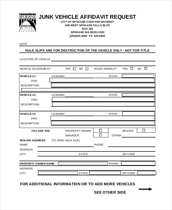 FREE 15+ Vehicle Affidavit Form Samples, PDF, MS Word, Google Docs
