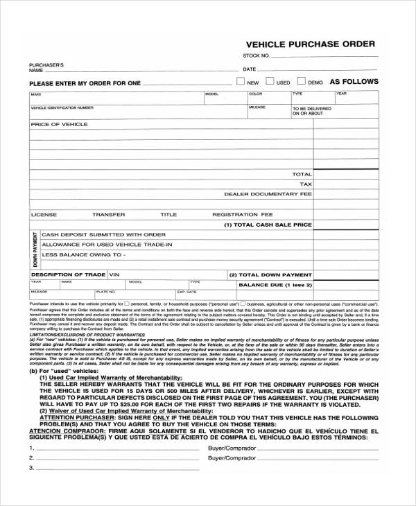 FREE 8+ Vehicle Purchase Agreement Forms in PDF | MS Word