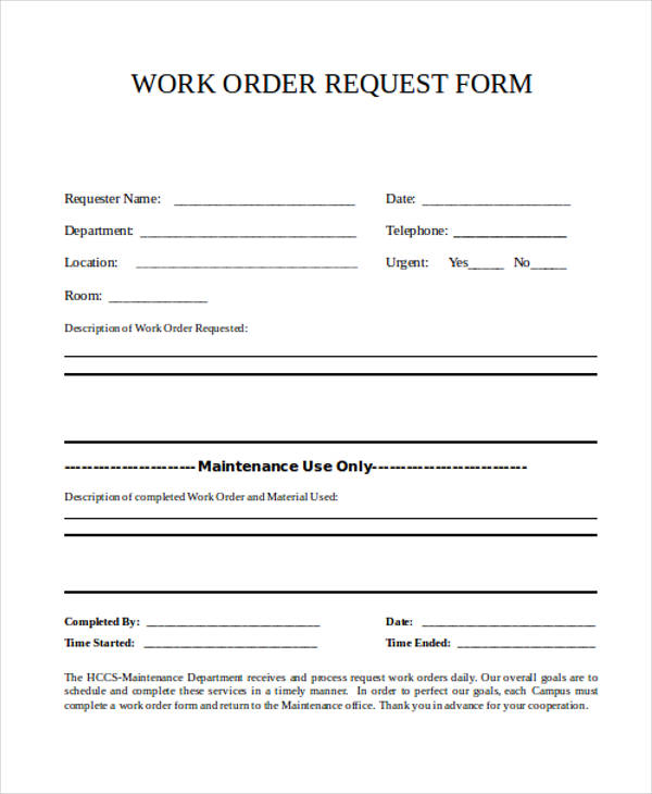 FREE 22+ Work Order Form Samples, PDF, MS Word, Google Docs