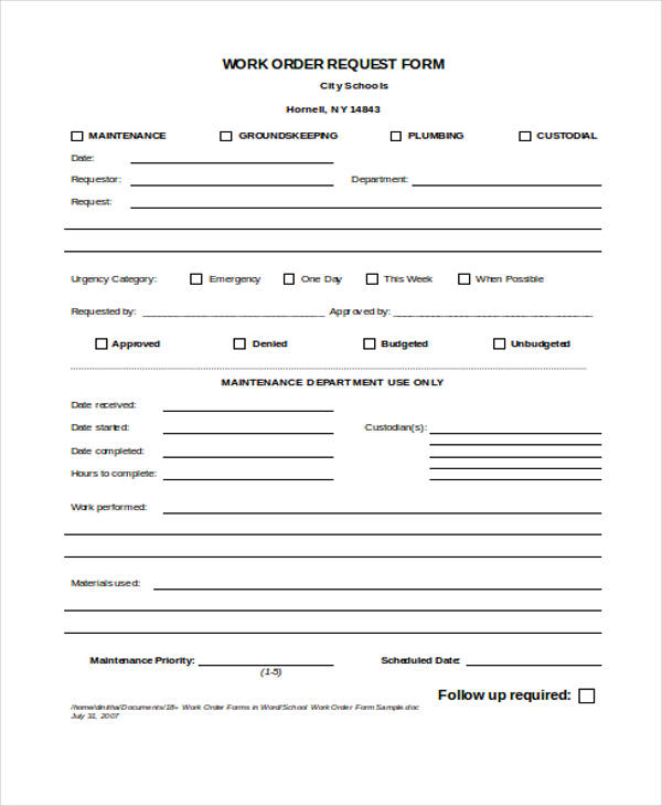 FREE 22+ Work Order Form Samples, PDF, MS Word, Google Docs