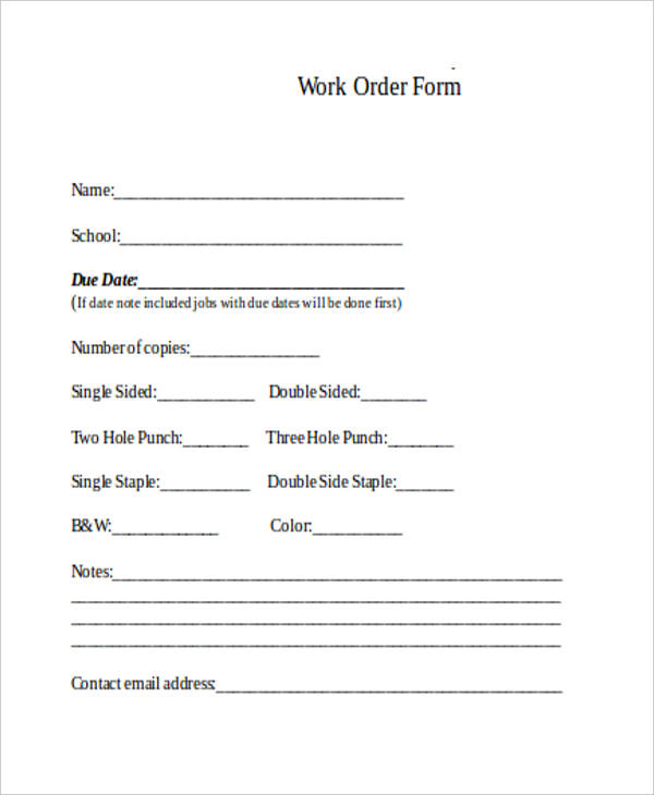 FREE 22+ Work Order Form Samples, PDF, MS Word, Google Docs
