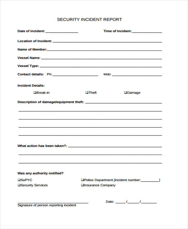 Printable Security Incident Report Form Printable Forms Free Online