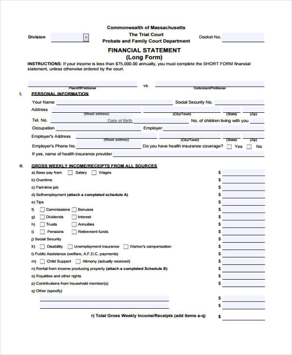 FREE 42+ Statement Form Samples, PDF, MS Word, Google Docs, Excel