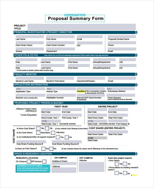 FREE 8+ Proposal Summary Forms in PDF | MS Word