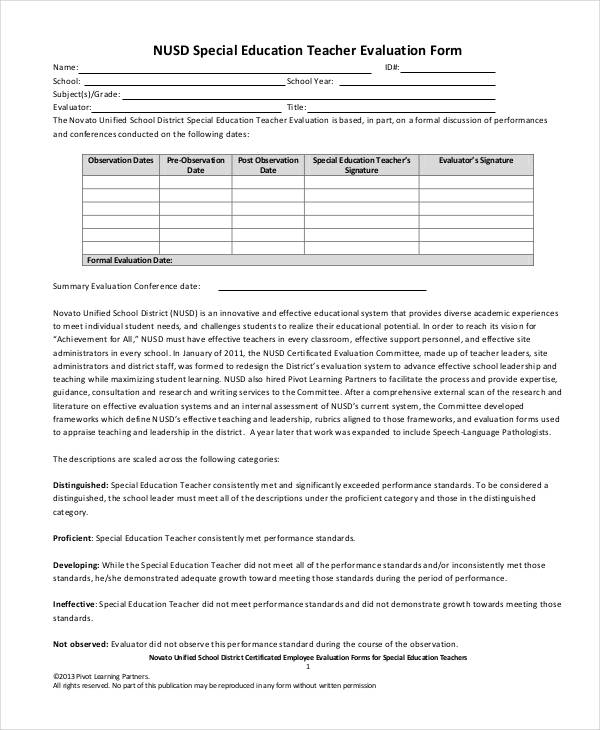 FREE 20+ Sample Teacher Evaluation Forms in PDF | MS Word