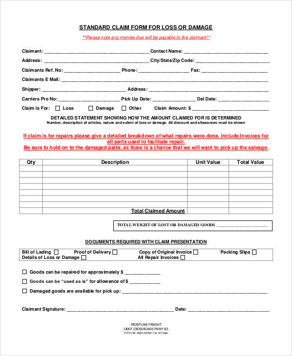 FREE 36+ Claim Form Samples, PDF, MS Word, Google Docs, Excel