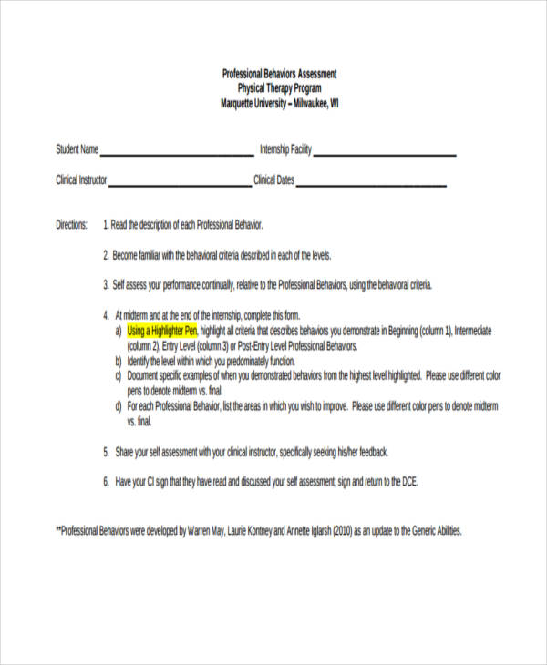 FREE 40+ Self-Assessment Form Samples, PDF, MS Word, Google Docs, Excel