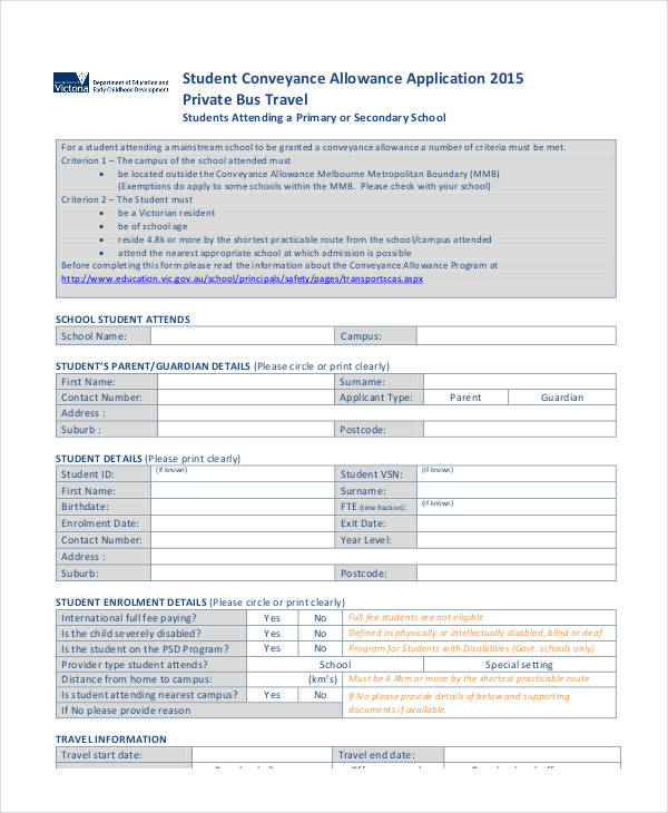 FREE 32+ Student Application Forms in PDF | MS Word | Excel