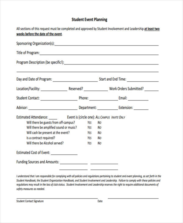 FREE 38 Sample Event Forms In MS Word PDF