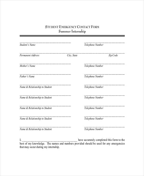 FREE 38+ Emergency Contact Form Samples, PDF, MS Word, Google Docs, Excel