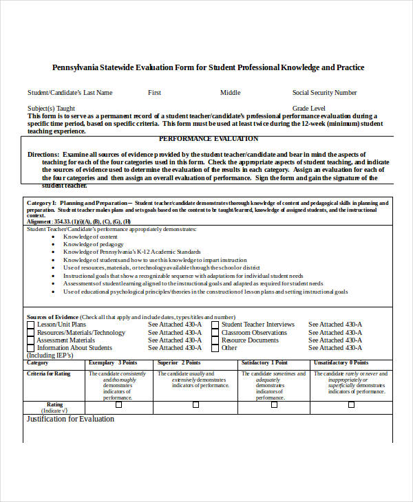 FREE 8+ Teacher Evaluation Forms In PDF | MS Word