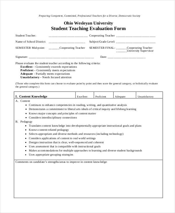 FREE 20+ Sample Teacher Evaluation Forms in PDF | MS Word