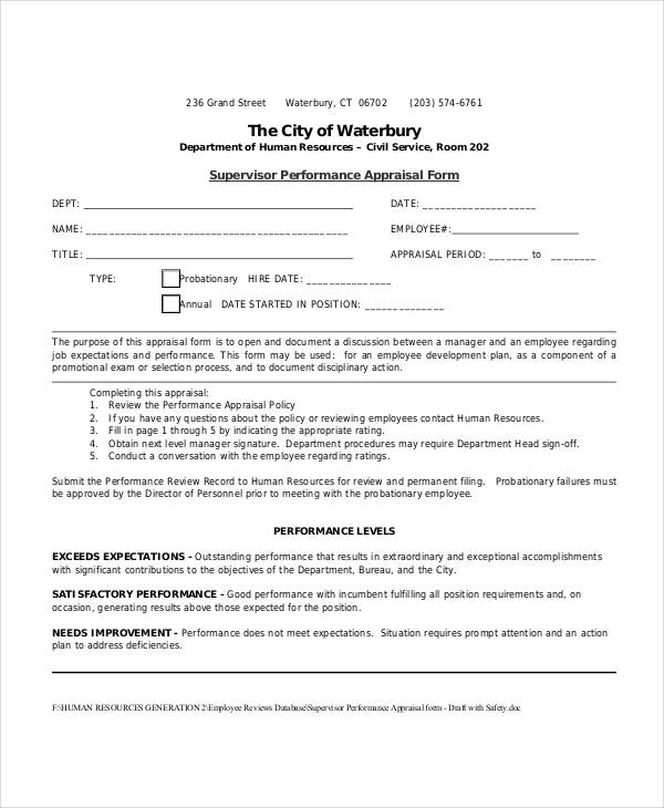 FREE 7+ Sample Supervisor Appraisal Forms in PDF | MS Word
