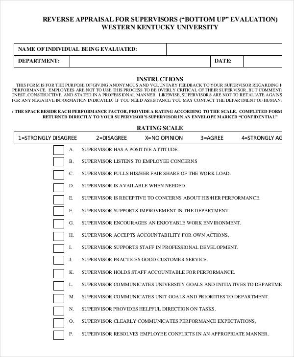FREE 7+ Sample Supervisor Appraisal Forms in PDF | MS Word