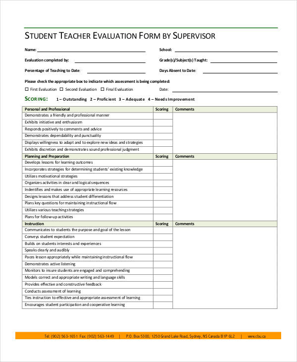 FREE 20+ Sample Teacher Evaluation Forms in PDF | MS Word