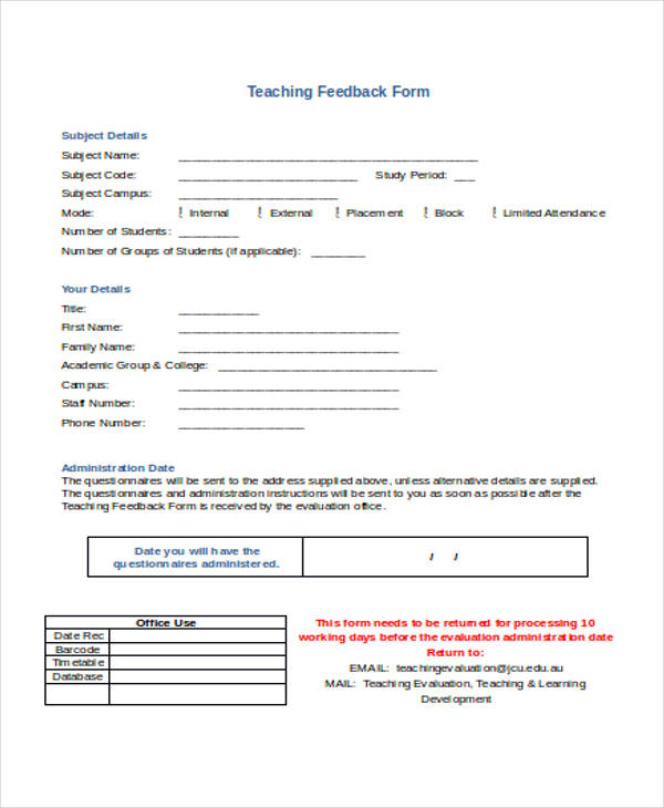 FREE 27+ Sample Student Feedback Forms in PDF | MS Word | Excel
