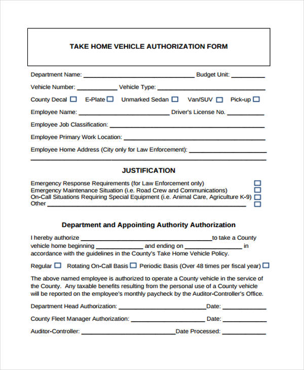 FREE 14+ Vehicle Authorization Forms in PDF | MS Word