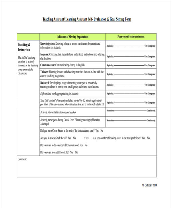FREE 31+ Self-Evaluation Forms in PDF | MS Word | Excel