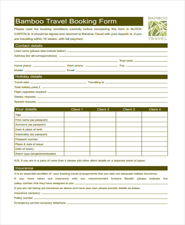 FREE 35+ Travel Form Samples, PDF, MS Word, Google Docs, Excel